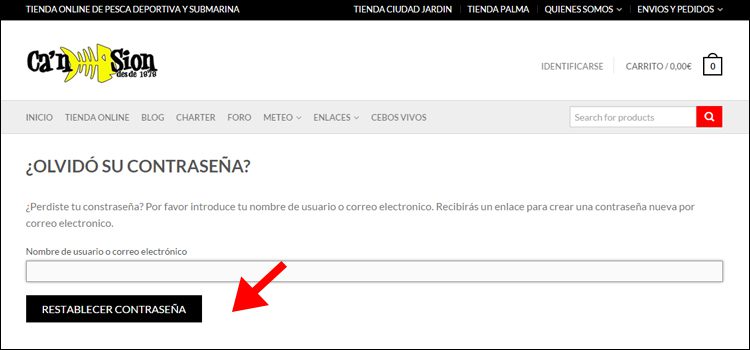 Restablecer contraseña en nuestra nueva tienda online - cansionpesca.com